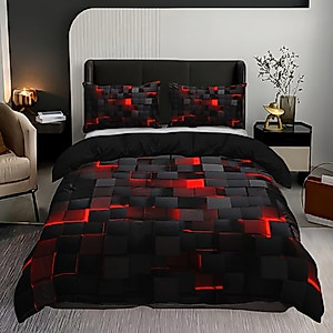 3-Piece Grid Duvet Cover Set - Ultra-Soft, Breathable Fabric - includes 1 Duvet Cover & 2 Pillowcases for Comfortable Sleep (EJBTTAA018,king(103.94''*90.16''))