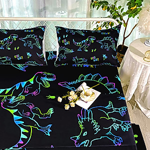 BailiPromise Dinosaur Sheets Twin Size for Boys Jurassic Dinosaur Bedding Sheet Set Dino Kids Bed Sheets Set with Pillowcases Fitted Sheet Flat Sheet Deep Pocket 100% Microfiber