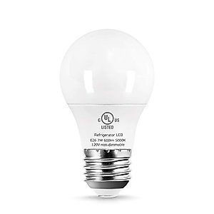 YukiHalu, A15 Appliance Light Bulb, 60W Equivalent for Range Hood/Refrigerator Light Bulb/Ceiling Fan Light, 600 Lumens 7W 120V 5000K Daylight E26 Base, Waterproof, Not Dim