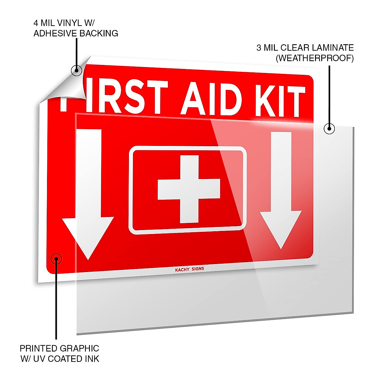 (Set of 2) First Aid Kit Sign - 10" x 7" 4 Mil Vinyl - LAMINATED For Ultimate Protection & Durability - Self Adhesive Decal - UV Protected & Weatherproof - Heavy Duty