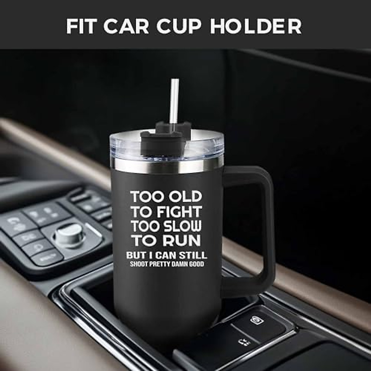 40 Oz Insulated Tumbler with Handle and Straw,Old Fight Slow Run Stainless Steel Vacuum Insulated Travel Mug,Leak-proof Water Bottle Iced Coffee Cup,Quote Graphic