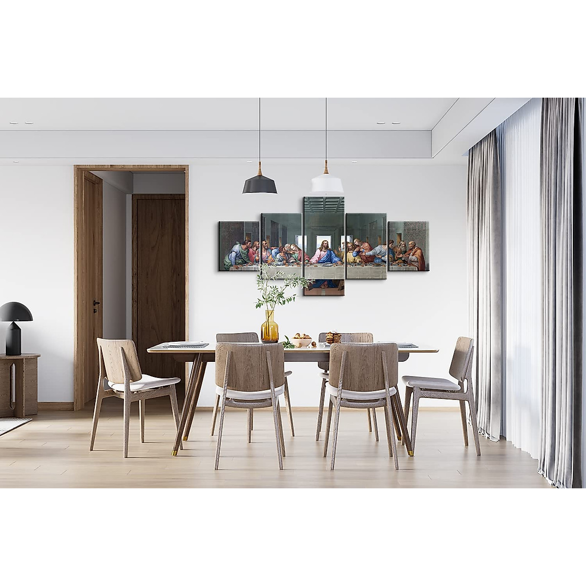YOUHONG 5 Piece Christian Wall Decor Last Supper Wall Decor Leonardo Da Vinci Wall Art Jesus Pictures for Wall Religious Wall Decor for Dining Room Decor Ready to Hang (50''W x 24''H)