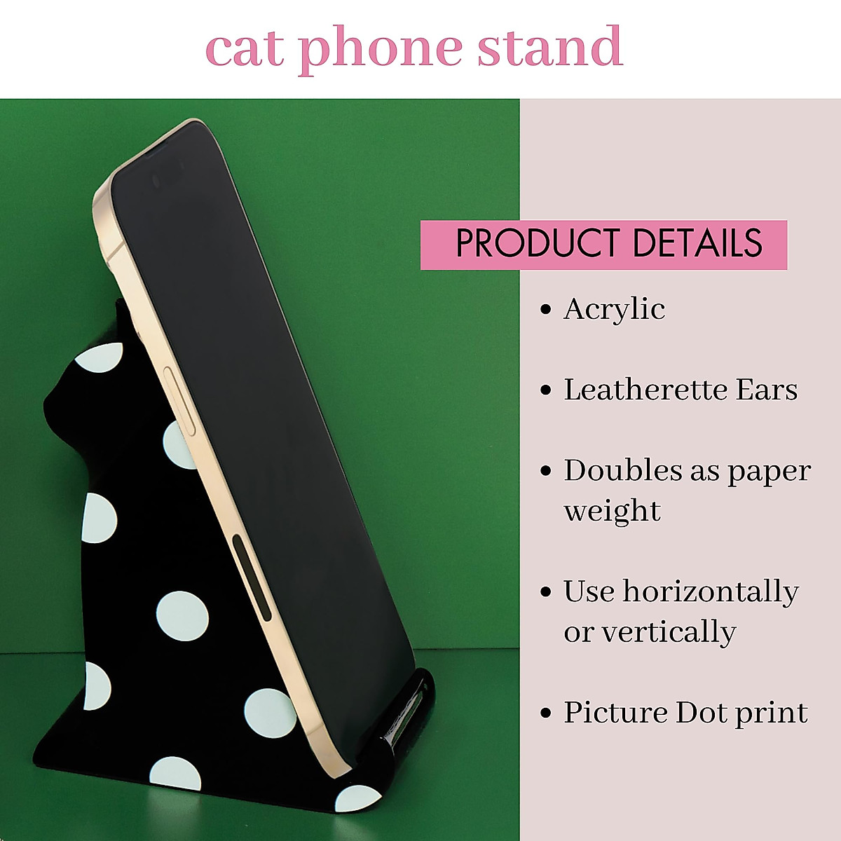 kate spade new york Acrylic Cell Phone Stand, Novelty Phone Holder for Desk, Black Cat (Picture Dot)