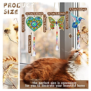 6 Pcs Diamond Painting Suncatcher Wind Chime Double Sided Diamond Painting Hanging Ornament 5D Crystal Butterfly Heart Hummingbird Suncatcher for Kids Adults Home Garden Art DIY Craft (Elegant Style)