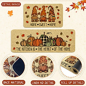 KORVITA Fall Kitchen Rugs - 2 Piece Thanksgiving Day Pumpkin Kitchen Mats The Kitchen is The Heart of The Home Non-Slip Rugs Home Sweet Home Decoration Doormat (17" x 29" + 17" x 47")