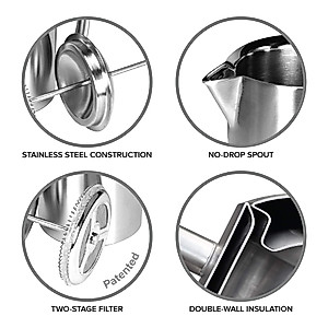 Frieling Double-Walled Stainless-Steel French Press Coffee Maker, Polished, 36 Ounces