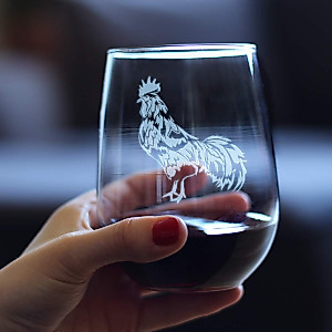 Rooster Stemless Wine Glass - Cute Funny Farm Animal Themed Decor and Chicken Gifts - Large 17 Oz