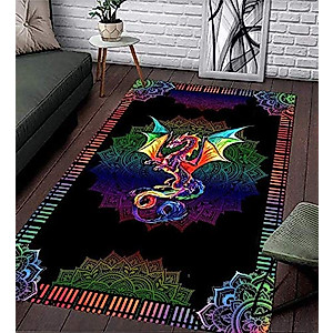 Colorful Dragon Mandala Area Rug for Living Dinning Room Bedroom Kitchen, Nursery Rug Floor Carpet Yoga Mat