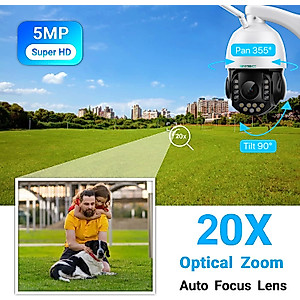 SV3C PTZ Security IP Camera Outdoor, 20X Optical Zoom 5MP Dual Band 2.4G 5GHZ WiFi Home Cameras Support Onvif, RTSP Browser Viewing, Humanoid Detect, Metal Shell Waterproof, 2-way Audio,SD Card Record