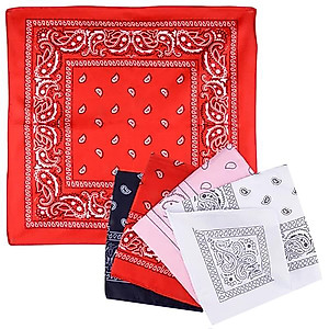 The Dreidel Company Classic Bandana Handkerchiefs, Southwestern Cowboy Design Fashion, Unisex Print Head Wrap, 19" (12-Pack, Red, Blue, Pink, White)