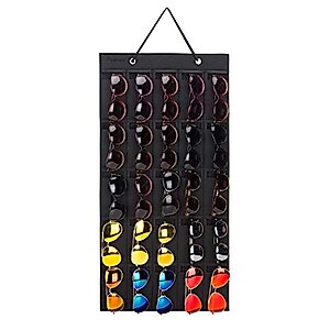 PACMAXI Sunglasses Storage Organizer, Wall Pocket Mounted by Sunglasses, Hanging Eyeglasses Storage Holder, Eyewear Display. (black, 25 Slot)