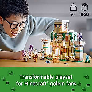 LEGO Minecraft The Iron Golem Fortress 21250 Building Toy Set, Playset Featuring a Crystal Knight and Golden Knight, A Fortress and a Giant Golem, Build and Display Minecraft Toy for 9 Year Old Kids