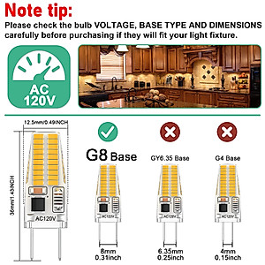DUMILOO 12-Pack G8 LED Bulb Dimmable, 120V 20W 25W T4 JCD Type Bi-Pin Halogen Replacement for Under Cabinet Puck Lighting, Warm White 3000K