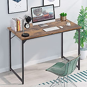 PayLessHere 39 inch Computer Desk Modern Writing Desk, Simple Study Table, Industrial Office Desk, Sturdy Laptop Table for Home Office, Brown