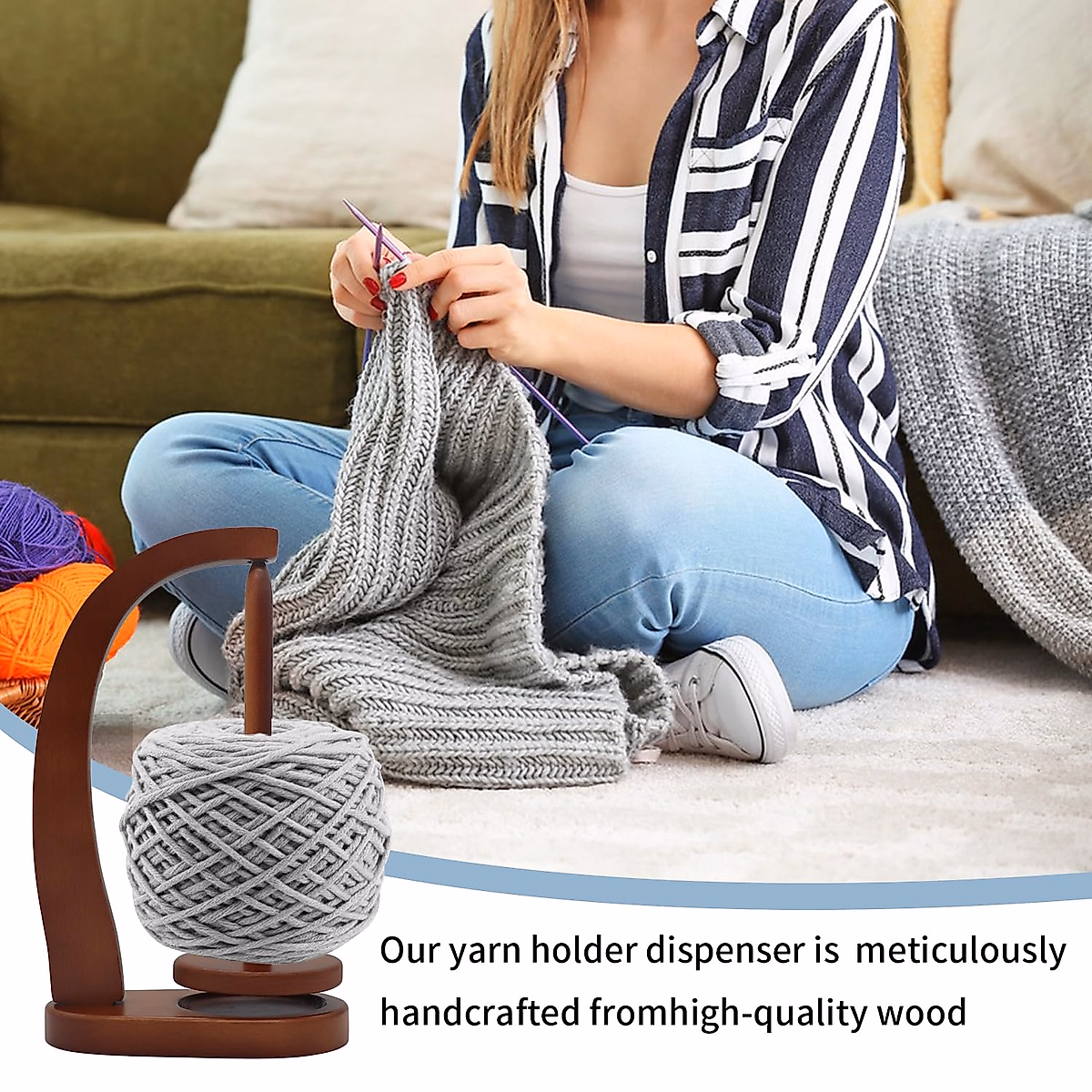 Sthmeyue Yarn Holder for Crocheting, Beech Yarn Spinner: Effortless Rotation Achieved Through Magnetic Levitation,Wooden Spinners for Crocheting，Yarn Ball Holder (Brown)