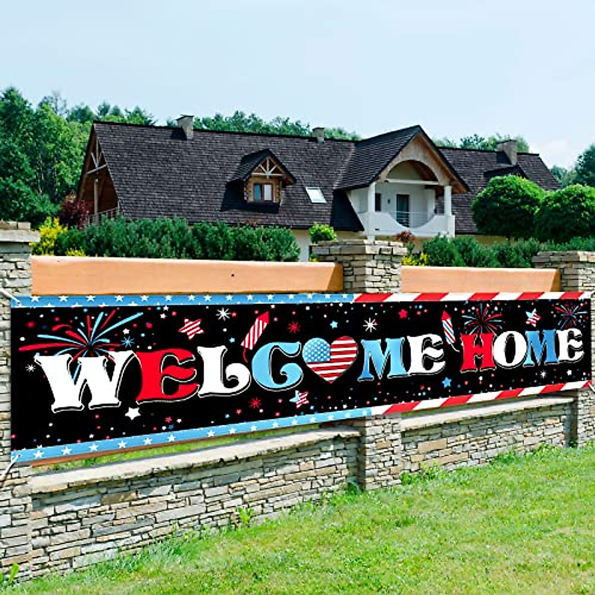 Welcome Home Banner Large Fabric Patriotic Theme Welcome Banner Garland Veterans Day Hanging Backdrop Sign Decoration for Greeting Police Military Army Heroes Theme Party Supplies, 71 x 16 Inches