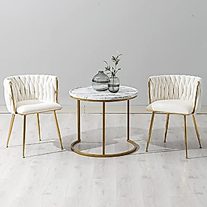 DUOMAY Modern Barrel Dining Chair Set of 4, Velvet Upholstered Accent Side Chair Makeup Vanity Chair with Back Living Room Leisure Chair with Gold Metal Legs for Dining Room Office, White
