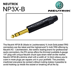 WORLDS BEST CABLES 5 Foot - Balanced TRS Patch Cable Custom Made Using Mogami 2549 (Black) Wire and Neutrik NP3X-B Gold TRS Stereo Plugs
