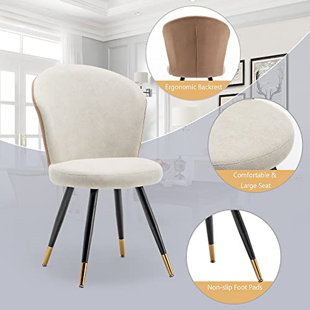 ALISH Dining Chairs, Modern Dining Chairs Set of 2, Uphosltered Dining Room Chairs Kitchen Chairs Desk Chairs Armless Side Chairs Beige