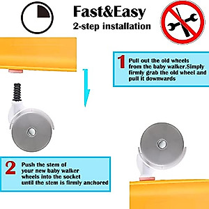 Baby Walker Wheels Replacement, Set of 4, Baby Walker Accessories, Plastic Wheels Casters, Universal Wheels (Grey), 10mm