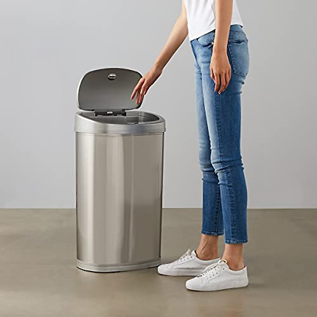 Amazon Basics Automatic Hands-Free Stainless Steel Trash Can - 50-Liter, 2 Bins
