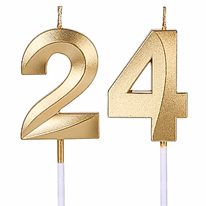 Gold 24th & 42nd Birthday Candles for Cakes, Number 24 42 Candle Cake Topper for Party Anniversary Wedding Celebration Decoration