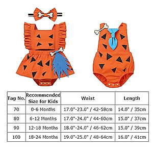IBAKOM Baby Girl Romper Dress Toddler Cake Smash Outfit First Birthday Outfit Bubble Bodysuit One Piece Cavegirl Easter Clothes Baptism Halloween Christmas Onesie Orange-Dress (2PCS) 18-24 Months