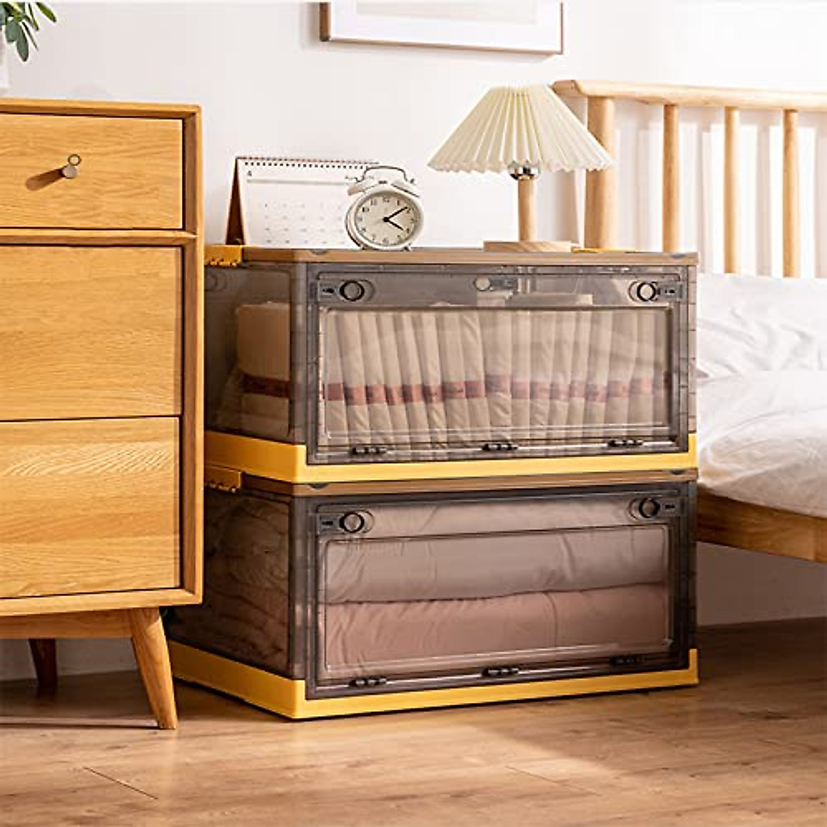 RUTILY Collapsible Storage Bins with Lids Plastic Folding Storage Boxes for Organizing Big Storage Containers and Stackable Storage Bins With Wheels for Home and Garage Organization…