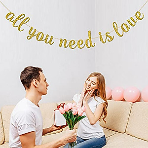 INNORU Glitter Gold All You Need is Love Banner - Engagement, Wedding Anniversary Party Bunting Decoration Photo Props