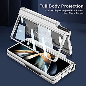 PUROOM for Samsung Galaxy Z Fold 3 Case Magnetic Hinge Coverage Protective with S Pen Holder Ring Kickstand Case, Slide Camera Cover, Front Screen Protector All-Inclusive Case (Silver)