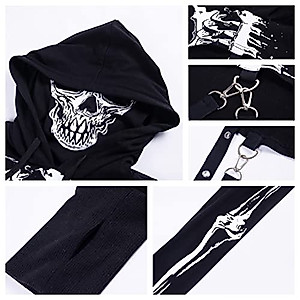 XCJIKUKE Gothic Hoodies Skeleton Sweatshirt Punk Halloween Crop Tops Long Sleeve For Women Goth Mask Sexy Rave Outfit Festival Clothing