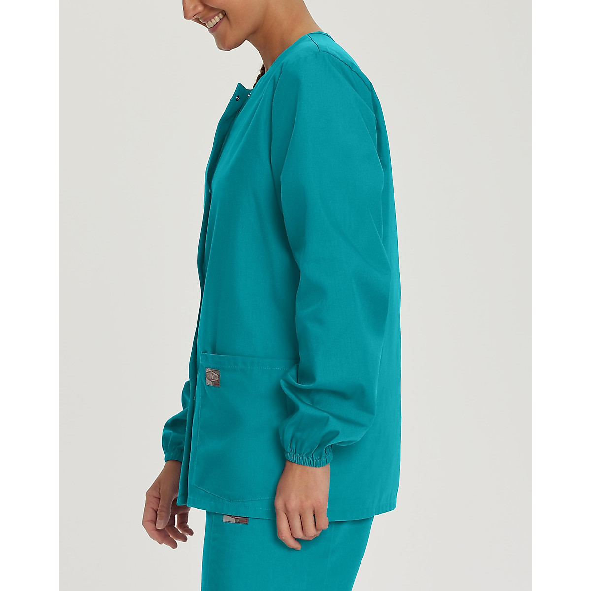 Landau Scrub Zone Relaxed Fit 2-Pocket Snap-Front Scrub Jacket for Women 75221 Teal XLG