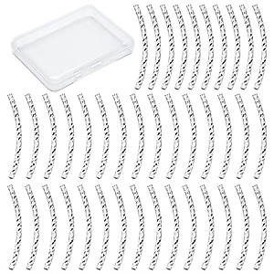 CREATCABIN 1 Box 40Pcs Curved Tube Beads 925 Sterling Silver Plated Brass Sleek Noodle Bead Long Large Hole Spacer Connectors Bulk for DIY Jewelry Making Bracelets Necklaces Findings