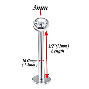 bodyjewellery 4Pcs 16g 1.2mm 12mm Stainless Steel Monroe Piercings Lip Auricle Rim Cartilage Helix Pinna Ear Lobe Halfball BYAW