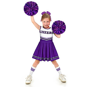 Toulite 4 Pcs Girls Cheerleader Costume Outfit Set Fancy Dress for Kids Halloween Sport Game (Purple,8-9 Years)