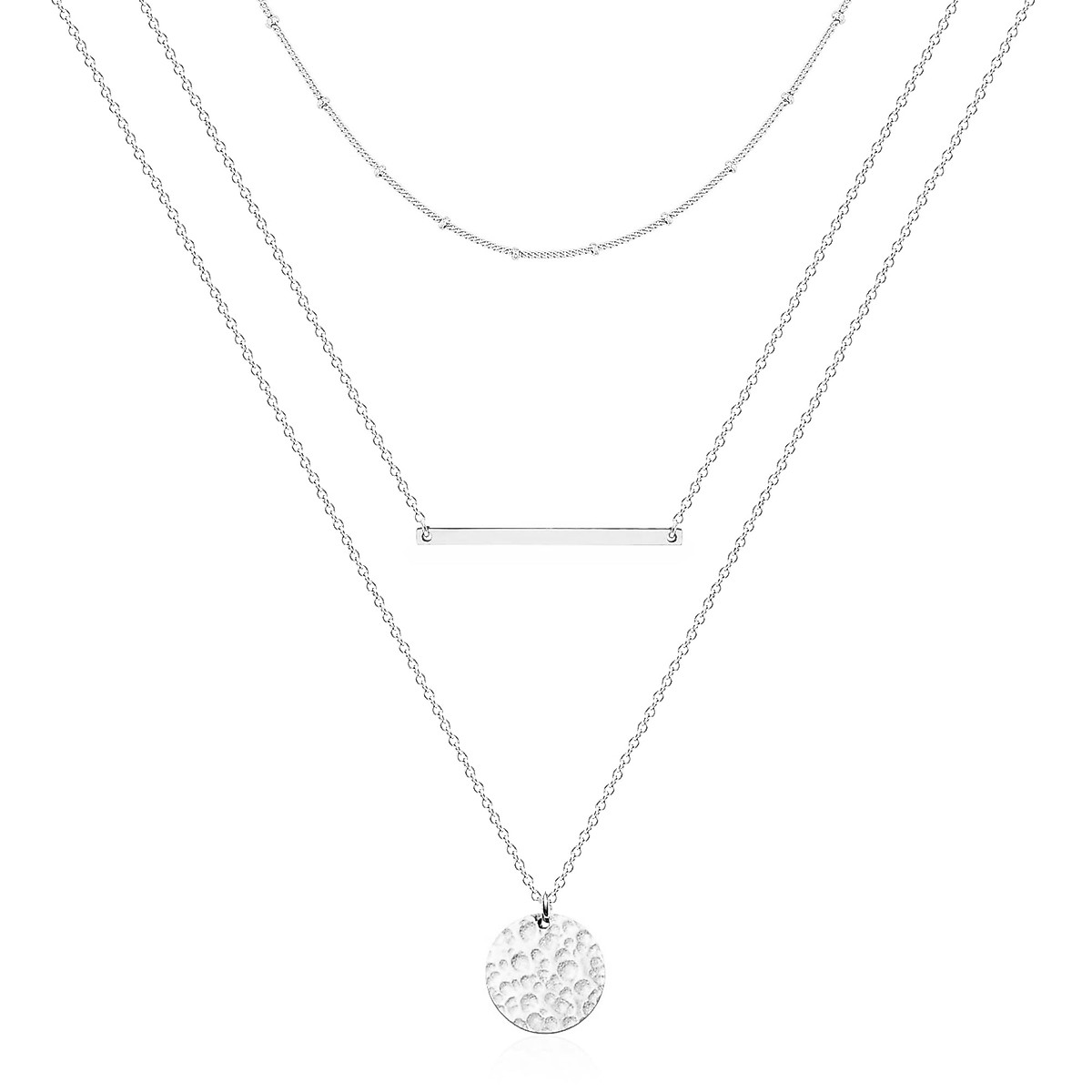 Ava Riley Dainty Gold Necklace for Women - Bar Hammered Disc Pendant Necklaces for Women Trendy - Silver Paperclip Chain Long Necklace Jewelry Set