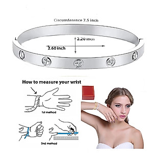VPKJewelry Stainless Steel Present for Girls Womens Teen Jewelry Oval Bracelet Bangle Birthday gifts Silver White Yellow Gold Plated Cubic-Zircon stones free red nice box (White, 7.50)
