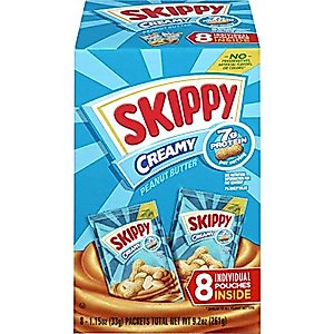 SKIPPY Creamy Peanut Butter Individual Squeeze Packs, 9.2 Ounce, (8 Pouches, Pack of 8)