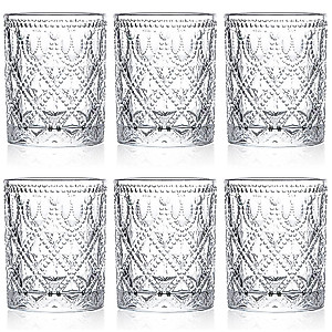 Yesland 6 Pack Vintage Drinking Glasses, 10 oz Clear Hobnail Glasses Tumbler - Embossed Water Glassware Set for Juice, Beverages, Beer, Cocktail, Whisky, Dinner Parties, Bars, Restaurants