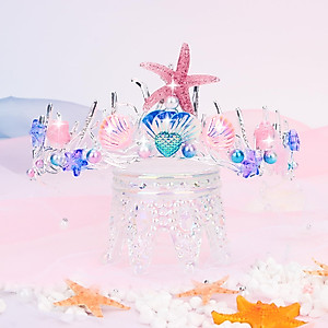 YARIEW Mermaid Crown Birthday Decorations, Costume, Tail Starfish Scales Seashell Hair Accessories for Women and Girls, Wide Headband, Party Gifts