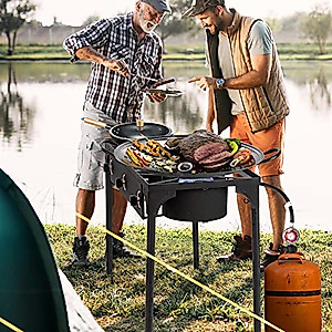 Outvita 3 Burner Propane Gas Stove for Outdoor Cooking, 225,000 BTU Camping Cooker with Removable Legs, Temperature Control Knobs for Backyard Cooking, BBQ, Baking and Frying