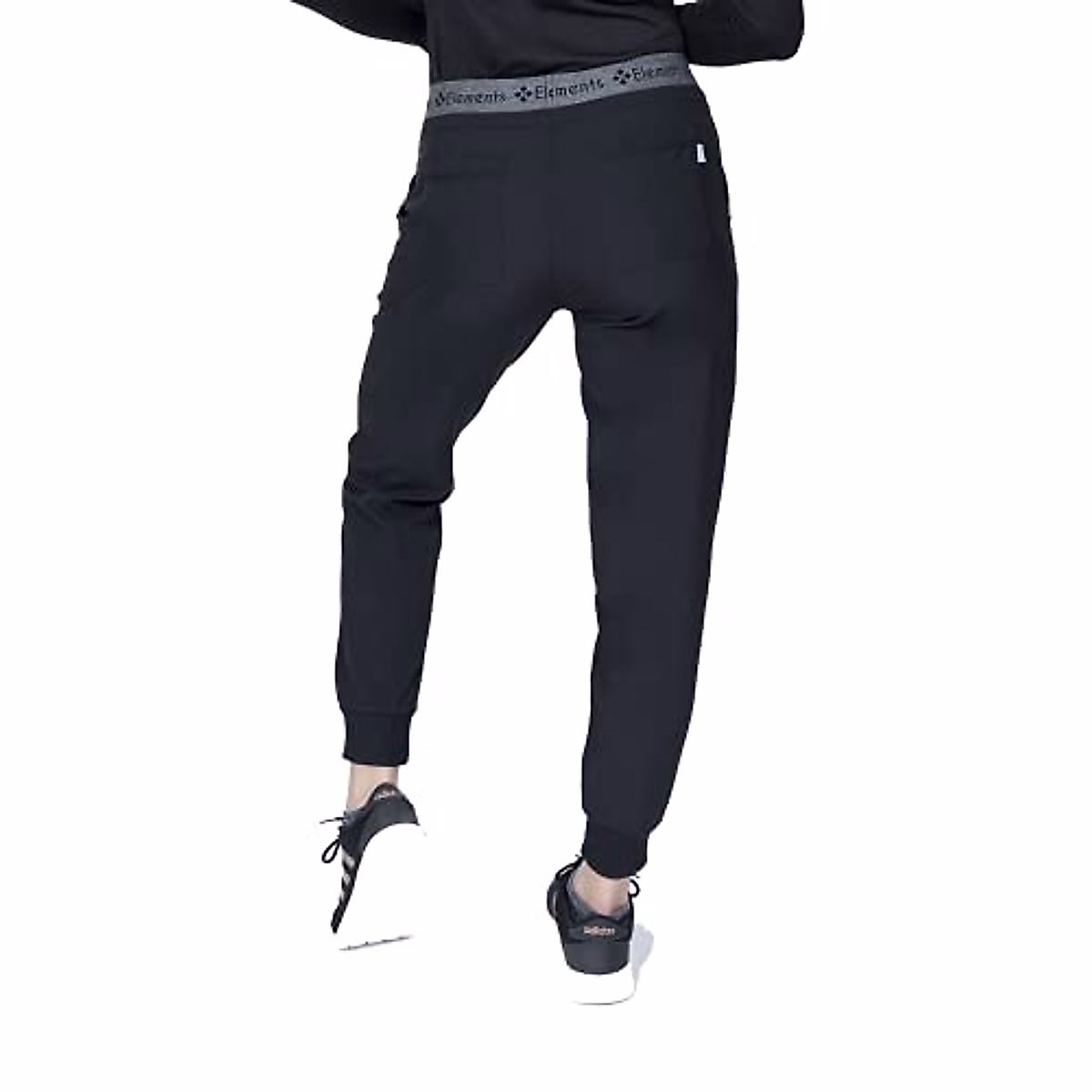 Jogger Scrubs for Women 4 Pocket 4-Way Stretch Elastic Waistband ES2386 (Black, Large)