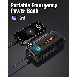 ASPERX 3500A Battery Jump Starter with PD 30W Fast Charging (Up to 10L Gas/8.5L Diesel Engines), 12V Battery Starter with 4 Inch LCD Display, Lithium Battery Booster with LED Light