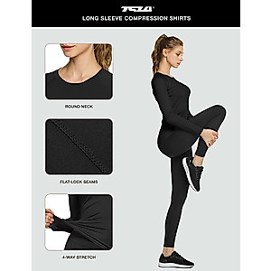 TSLA Women's Sports Compression Shirt, Cool Dry Fit Long Sleeve Workout Tops, Athletic Exercise Gym Yoga Shirts, 3pack Black/Black/Black, Small