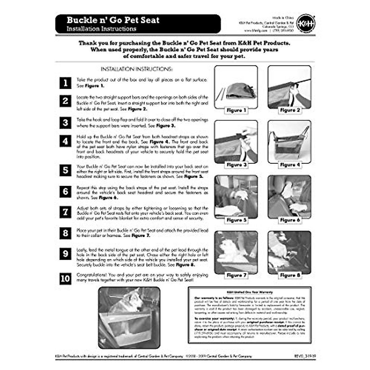 K&H PET PRODUCTS Buckle N' Go Dog Car Seat for Pets, Large Dog Car Seat 21 X 19 X 19 Inches, Gray, 100538738