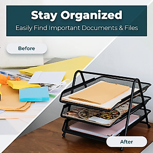 Greenco Letter Tray Desk Organizer, 3-Tier Mesh Paper Tray, Document, Letter, Office Paper Organizer, Black