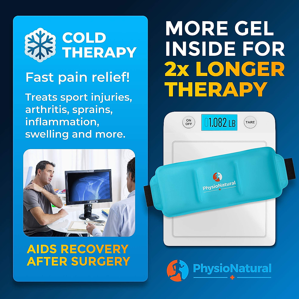 Cold Therapy Reusable Gel Pack with Secure Wrap for Instant Relief of Back Pain, Sore Shoulders, Swollen Knees - Ideal for Injuries, Arthritis, Sprains, Aches, and Surgery Recovery