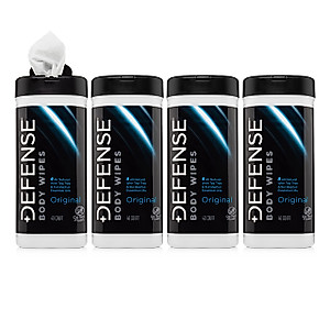 Defense Soap Body Wipes with 100% Natural Tea Tree Oil and Eucalyptus Oil | Post Workout, Sport, Wrestling, Camping, Shower Wipes for Men and Women. 40 Count (Pack of 4)