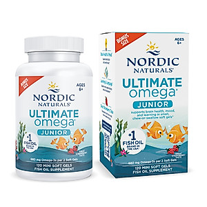 Nordic Naturals Ultimate Omega Jr., Strawberry - 120 Mini Soft Gels - 680 Total Omega-3s with EPA & DHA - Brain Health, Mood, Learning - Non-GMO - 60 Servings