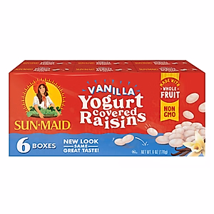 Sun-Maid Vanilla Yogurt Coated Raisins - (6 Pack) 1 oz Snack-Size Box - Yogurt Covered Dried Fruit Snack for Lunches and Snacks
